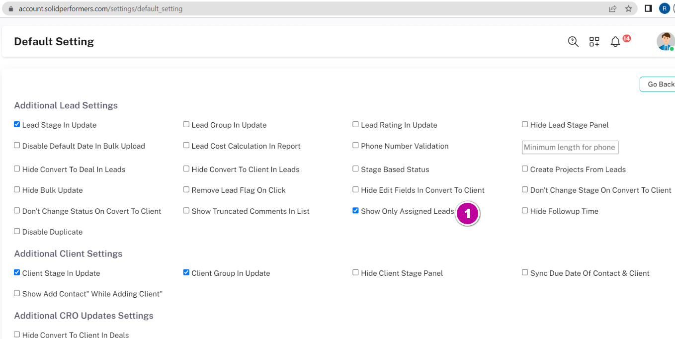 Do you want to enable/disable only assigned leads to user account ...